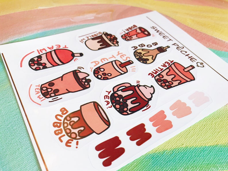 BOBA Sticker Sheet, Pink and Neutral Asian Bubble Tea Kiss-cut Bujo ...