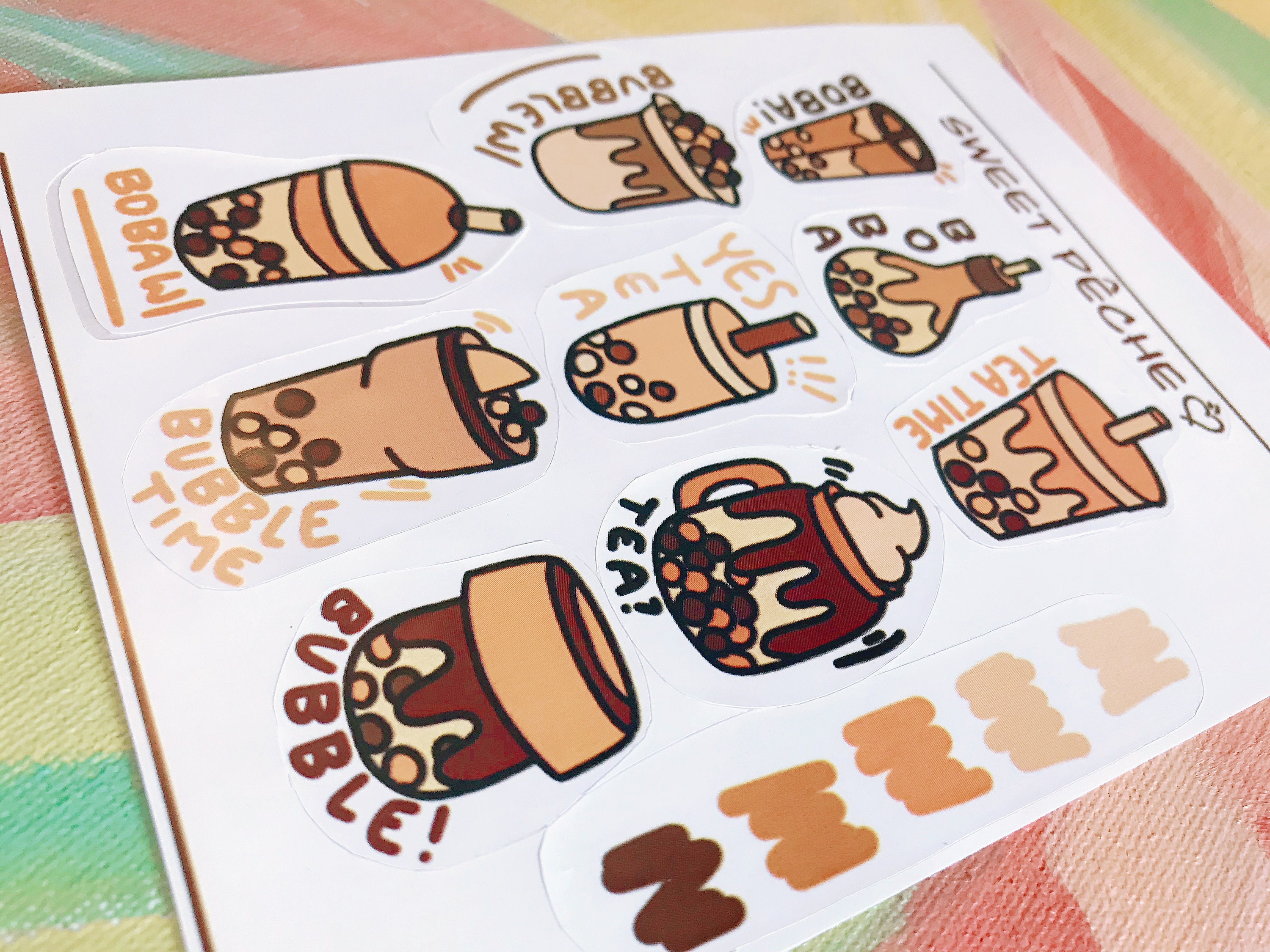 BOBA Sticker Sheet, Pink and Neutral Asian Bubble Tea Kiss-cut Bujo ...