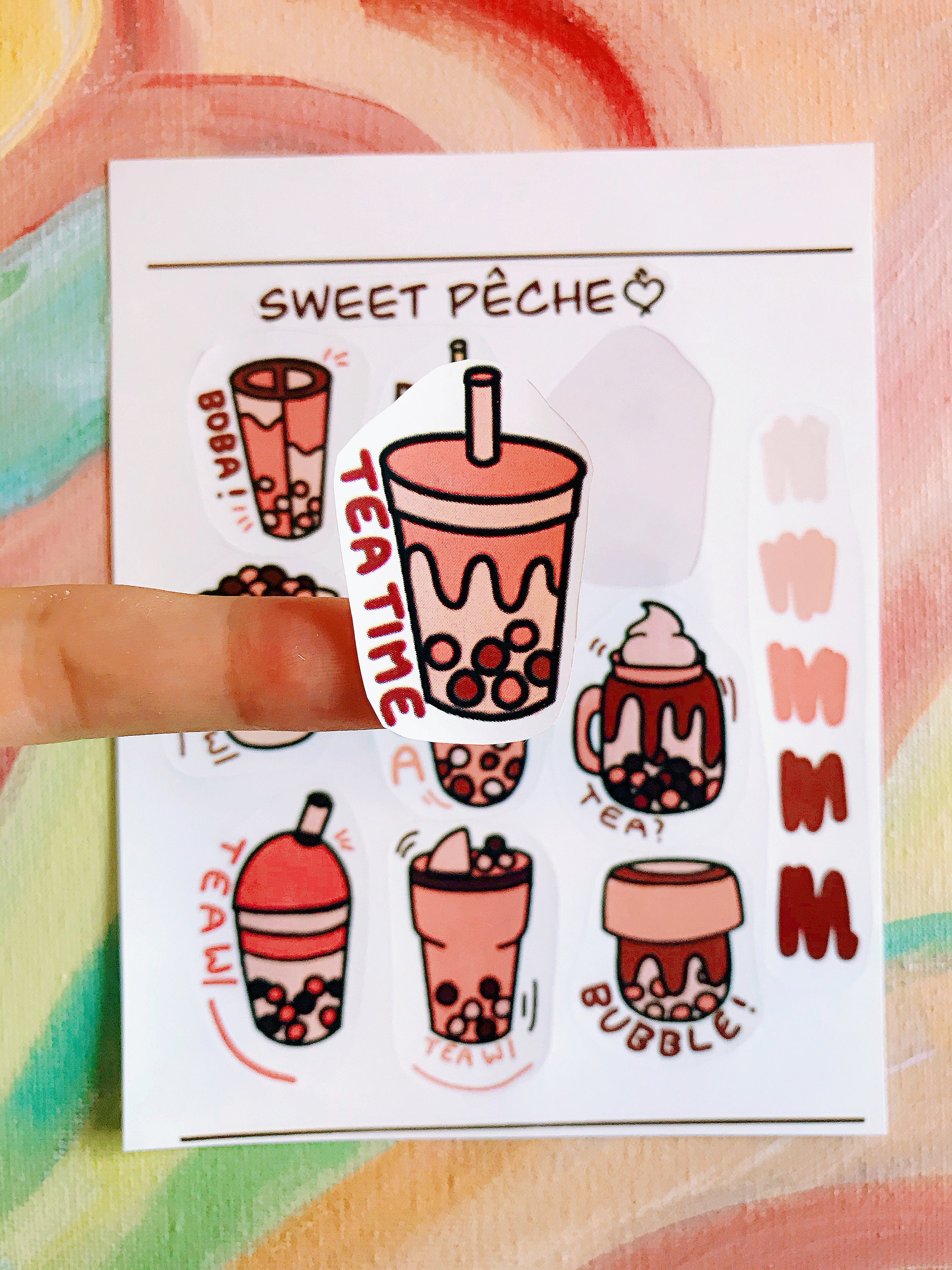 BOBA Sticker Sheet, Pink and Neutral Asian Bubble Tea Kiss-cut Bujo ...