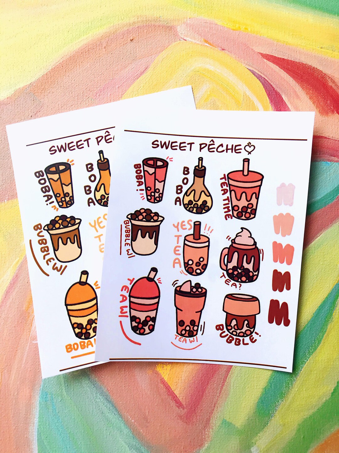 BOBA Sticker Sheet, Pink and Neutral Asian Bubble Tea Kiss-cut Bujo ...