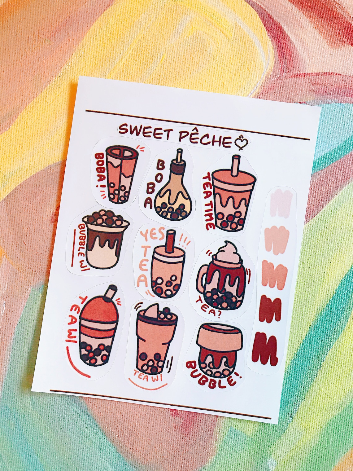 BOBA Sticker Sheet, Pink and Neutral Asian Bubble Tea Kiss-cut Bujo ...