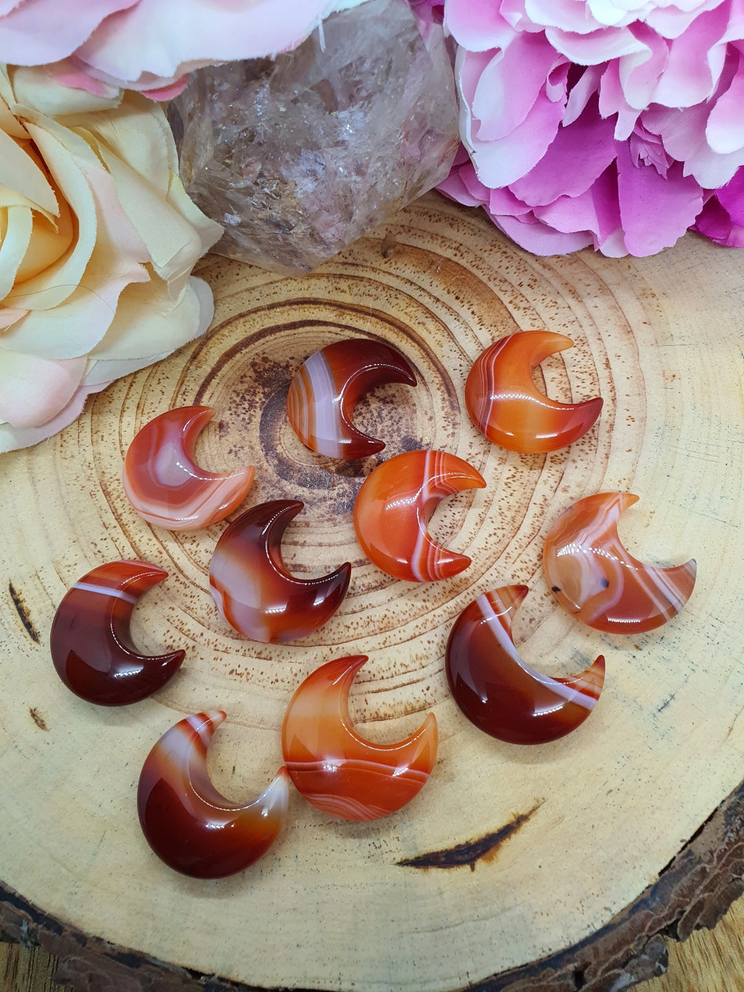 Natural Carnelian Crystal Moons / Red Agate Moons / Pocket Stones ...