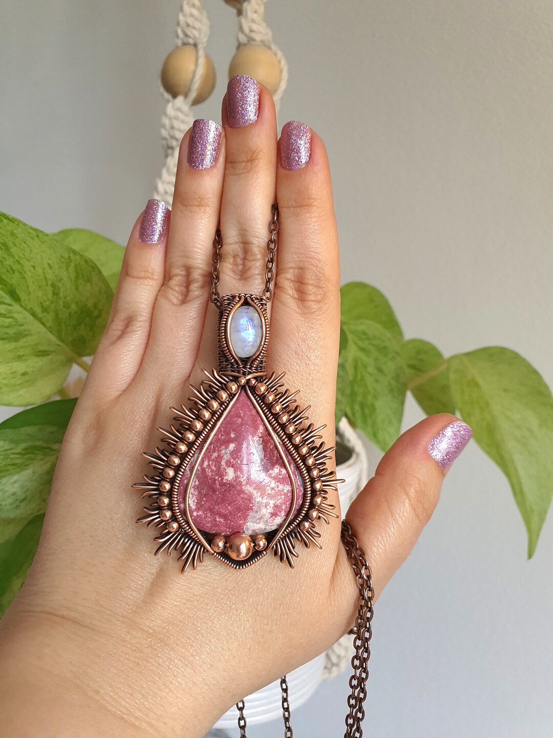 Handmade Copper Wire Wrapped Natural Rainbow Moonstone and Norwegian ...