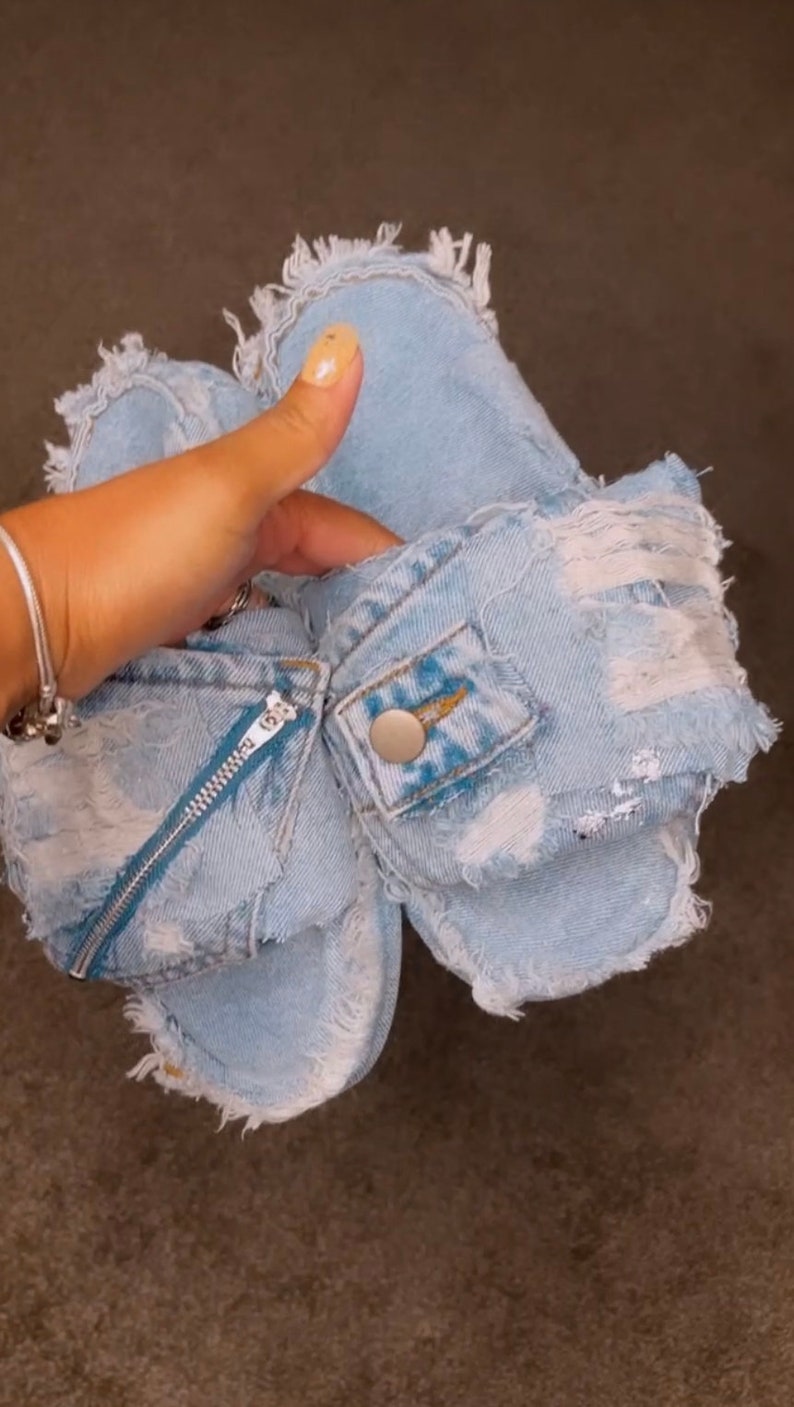Custom Denim Blue Jean Slides, Comfy Slides, Slippers, Trendy Shoes ...