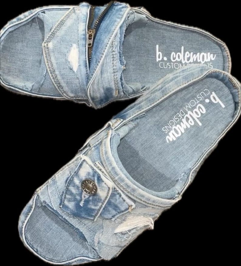 Custom Denim Blue Jean Slides, Comfy Slides, Slippers, Trendy Shoes ...