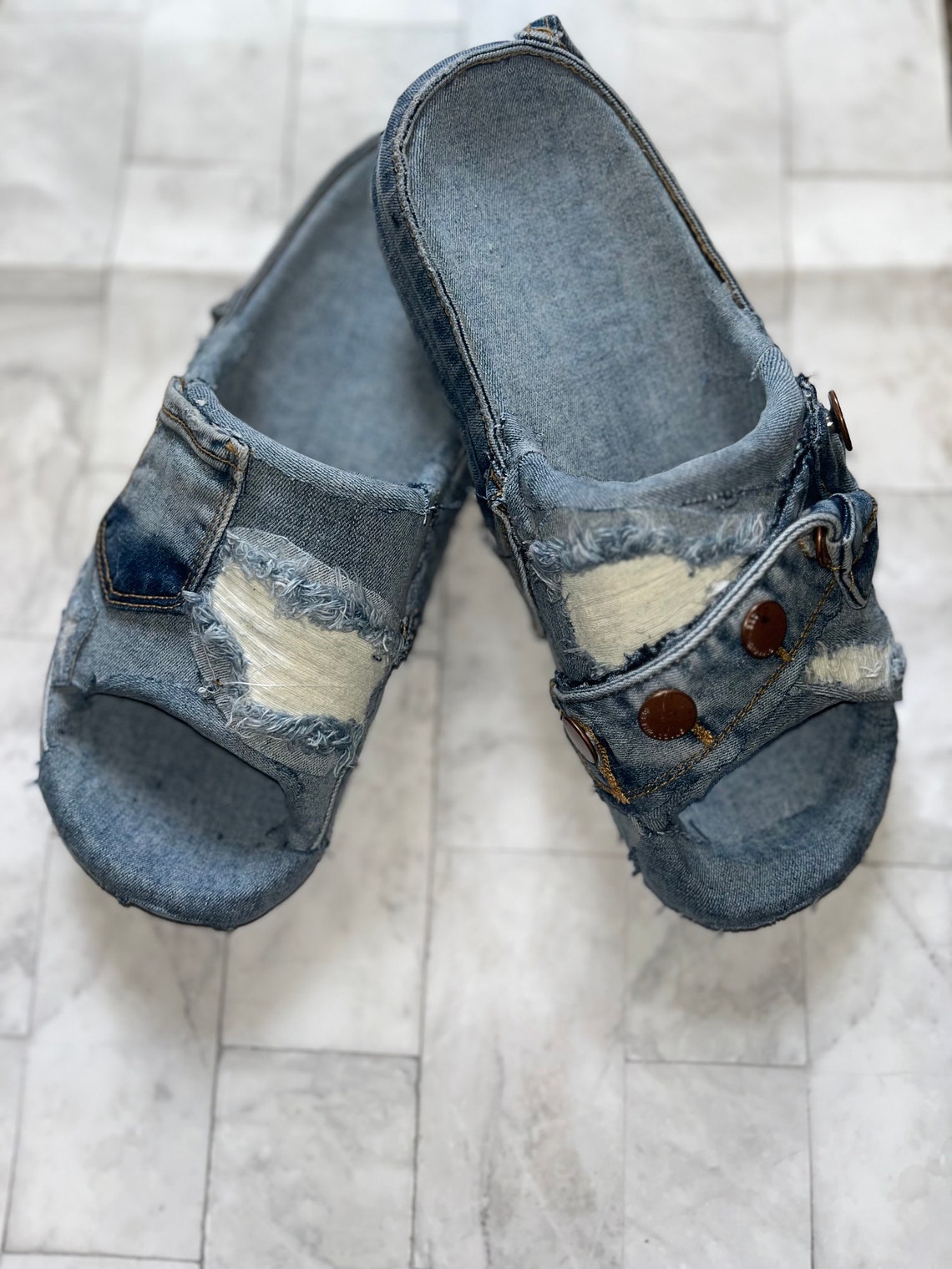 Custom Denim Blue Jean Slides, Comfy Slides, Slippers, Trendy Shoes ...