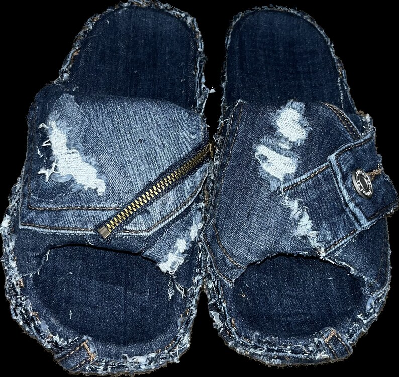 Custom Denim Blue Jean Slides, Comfy Slides, Slippers, Trendy Shoes ...