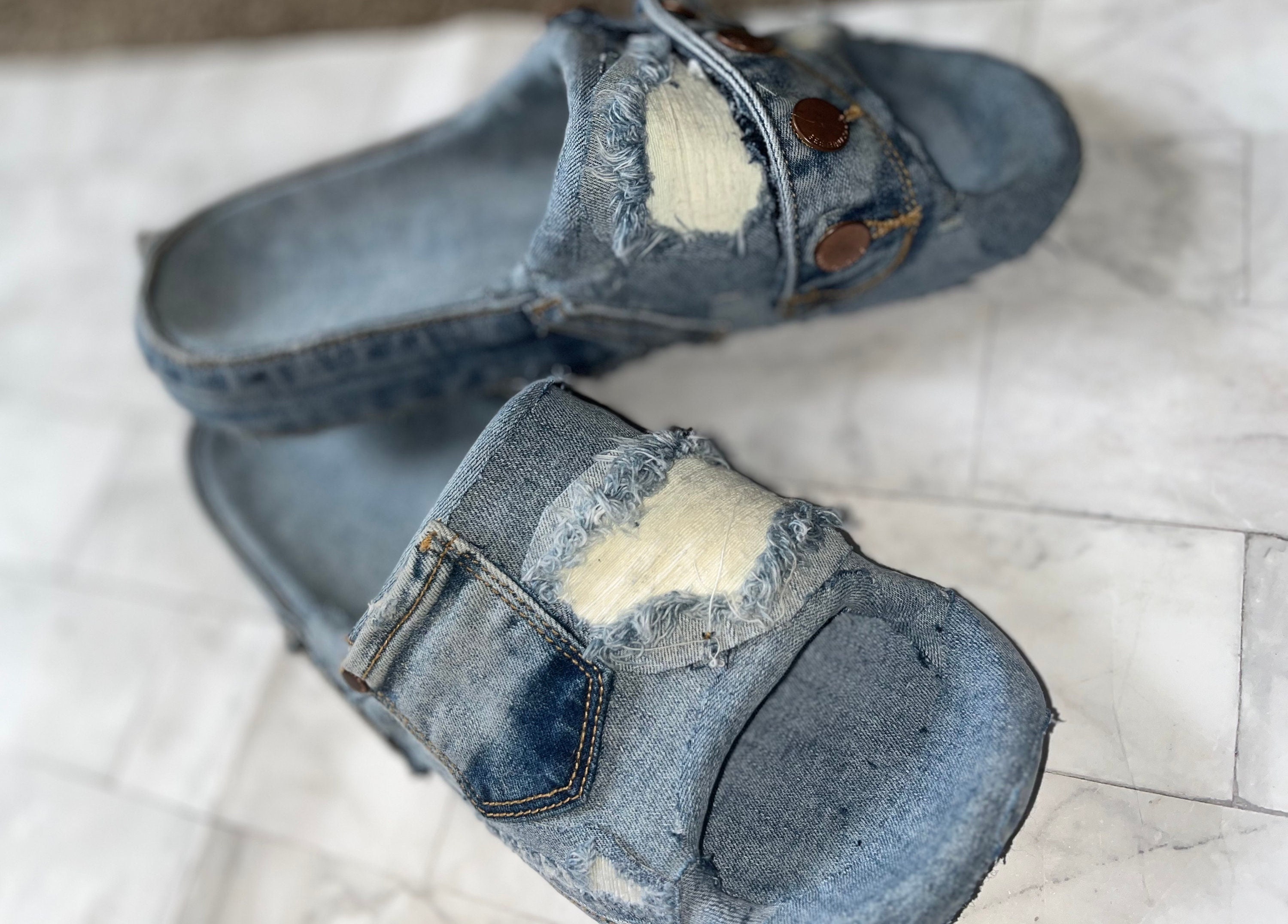 Custom Denim Blue Jean Slides, Comfy Slides, Slippers, Trendy Shoes ...