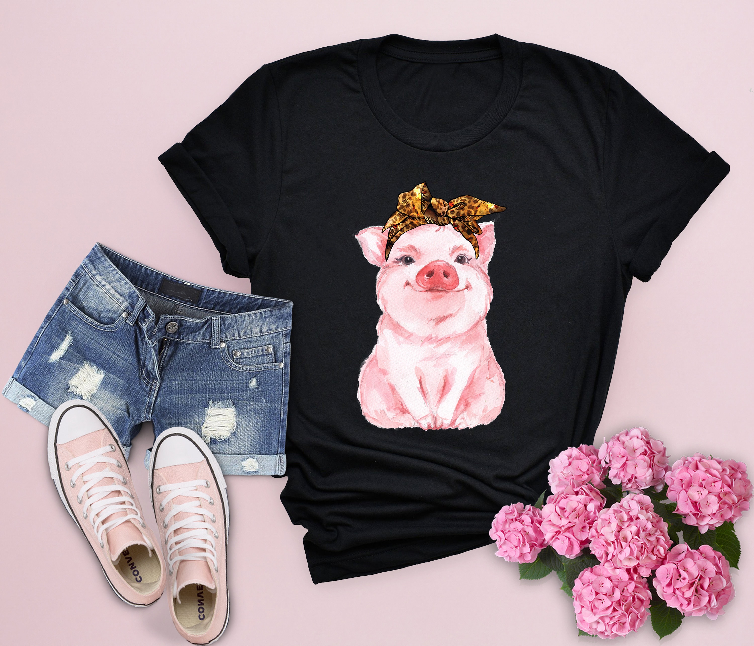 Buy Cute Pig With Leopard Bandana T-shirt, Pig T-shirt, Pig Lovers T ...