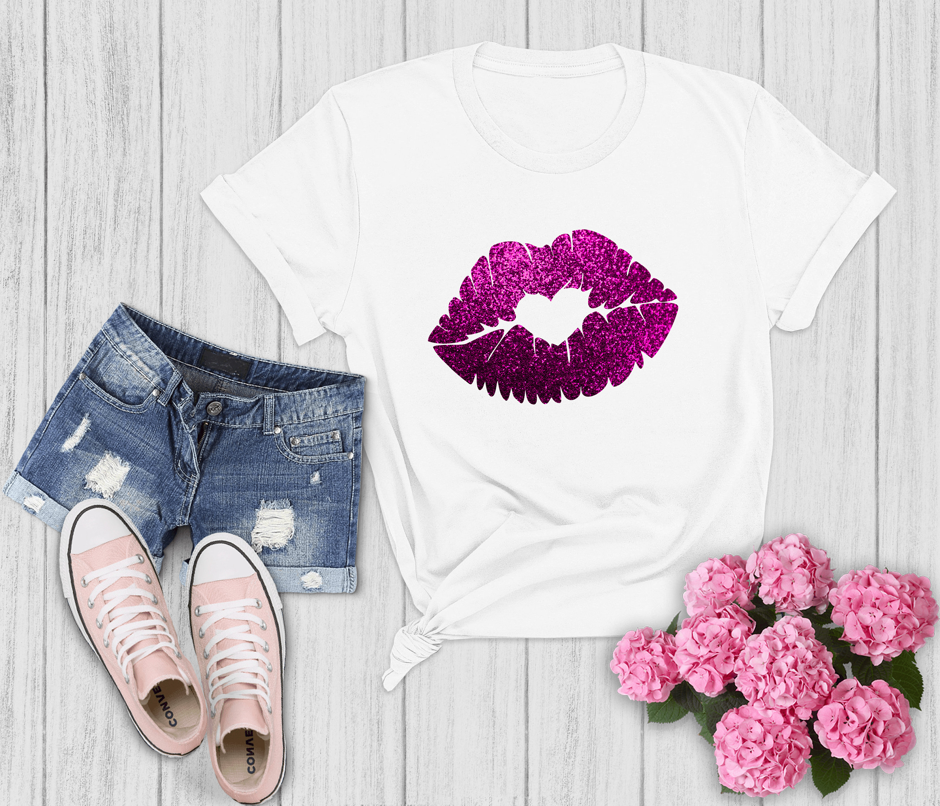 Sexy Pink Lips Shirt, Heart Shape Lips Shirt, Lips Sparkle Lipsticks ...