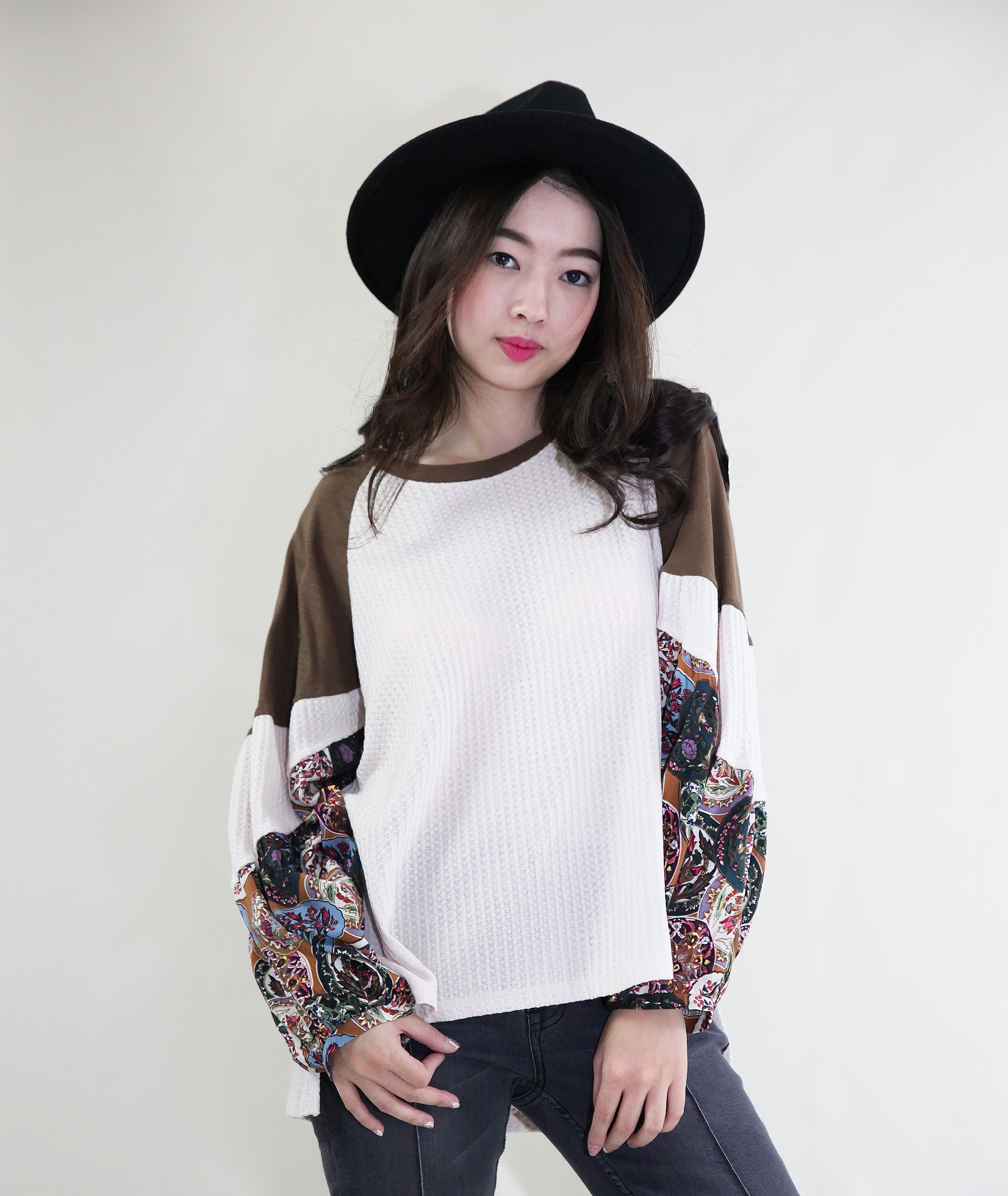 Waffle Knit Puff Sleeve Top-women Long Sleeve-tunic Top-relax Fit Top - Etsy