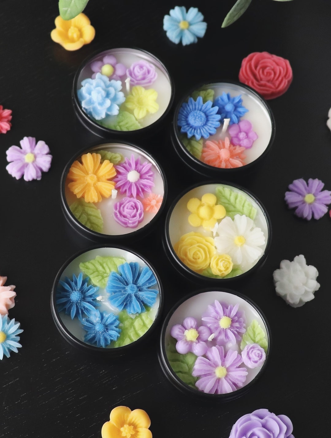 Colorful Flower Candle - Cute Small Tins Container - Soy Wax Blend ...