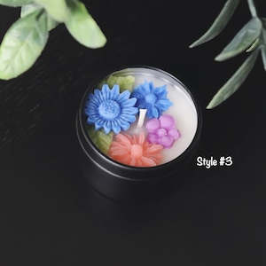 Colorful Flower Candle - Cute Small Tins Container - Soy Wax Blend ...