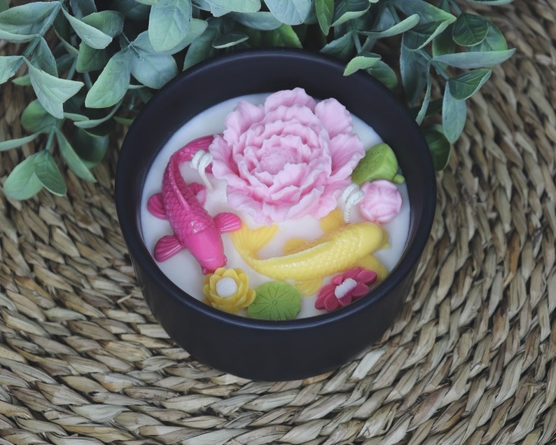 Colors Full Flower With Koi Fish Candle 3 Wicks Candle Scented Candle ...