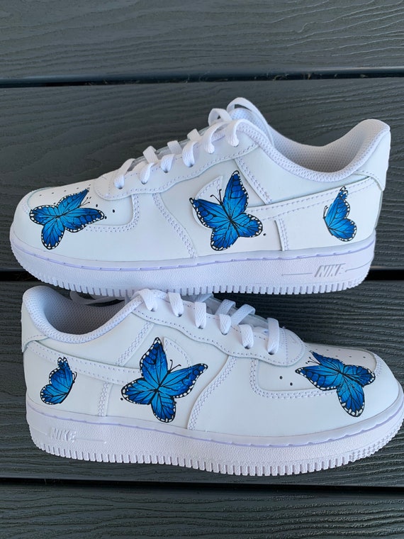 Custom Hand Painted Blue Butterfly Trainers - Etsy