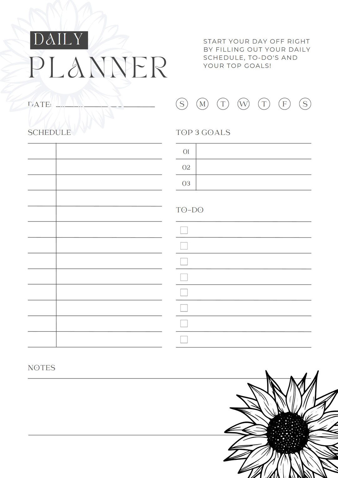 SUNFLOWER PLANNER PRINTABLE - Etsy