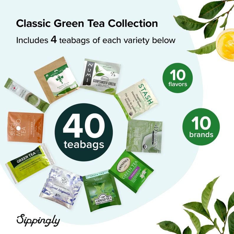 Classic Green Tea Sample Set. 10 Variety. 40 Green Tea Bags. Featured ...