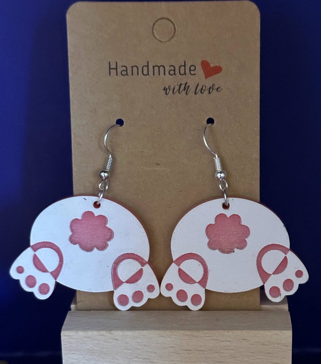 Pink and White Cute Bunny Butts Dangle Light Weight Acrylic Earrings ...