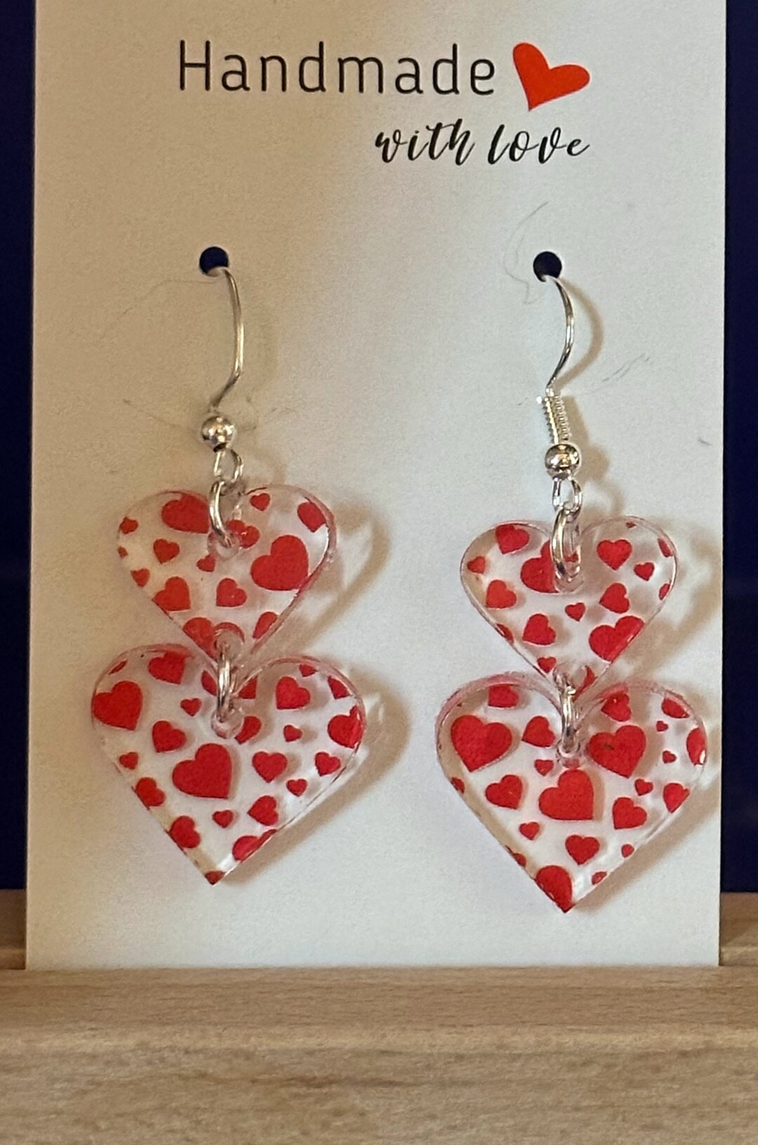 Double Heart Dangle Laser Cut Light Weight Acrylic Earrings. Red Hearts ...