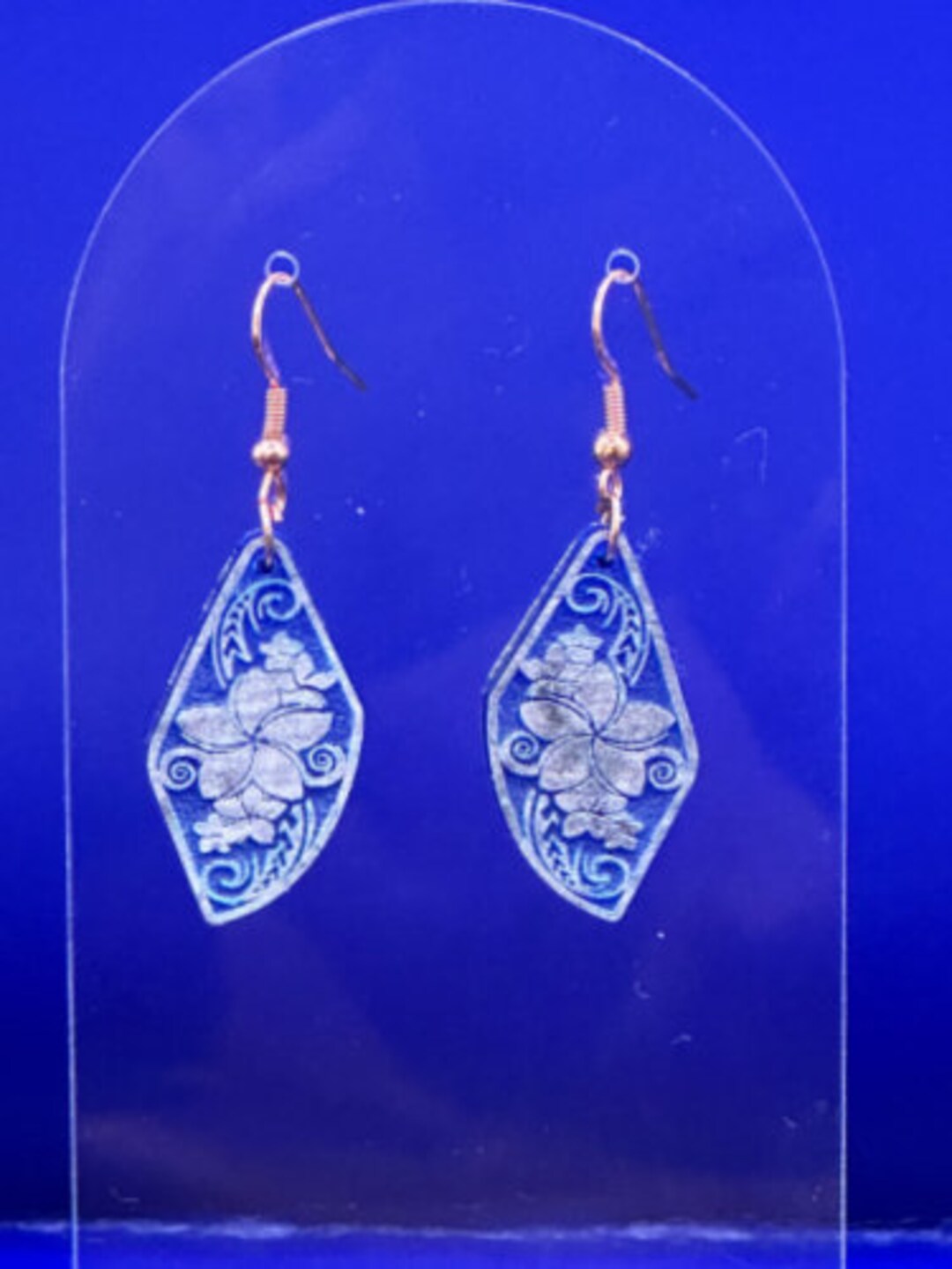 Laser Cut Acrylic Dangle Grey and Blue Mirrored Dangle Tear Drop With ...