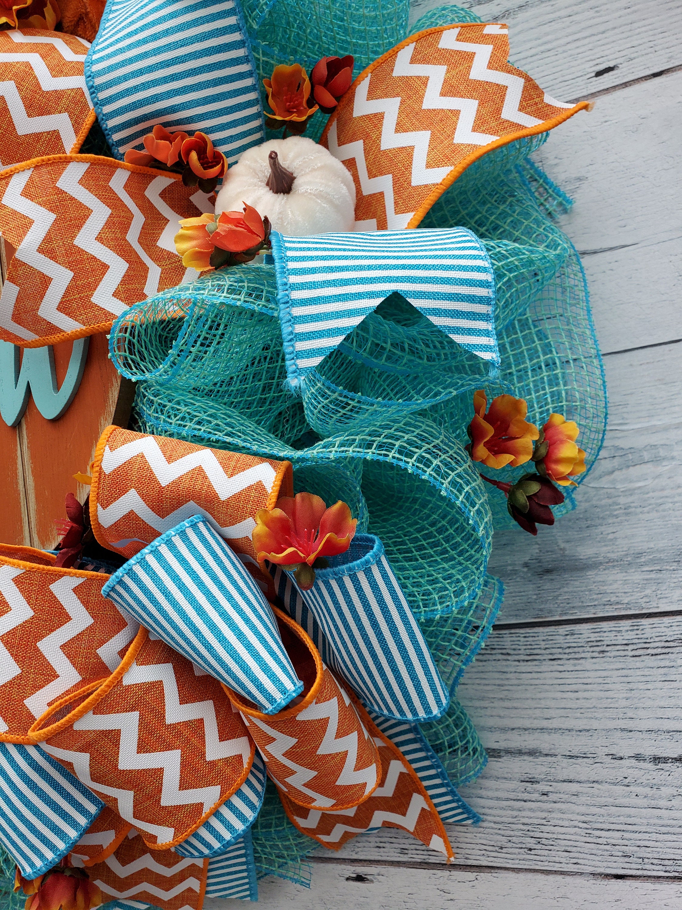 Teal Fall Wreath Turquoise Wreath Blue Wreath Pumpkin | Etsy