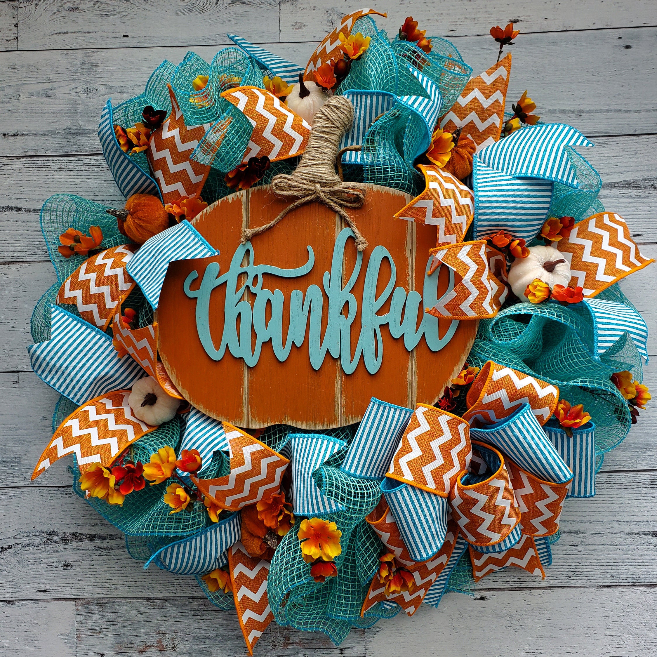 Teal Fall Wreath Turquoise Wreath Blue Wreath Pumpkin | Etsy