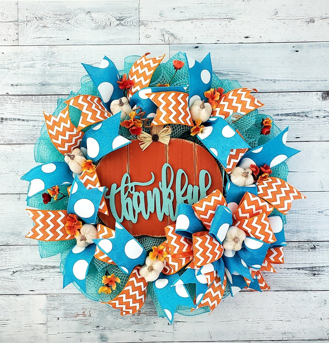 Teal Fall Wreath, Turquoise Wreath, Blue Wreath, Pumpkin Wreath ...