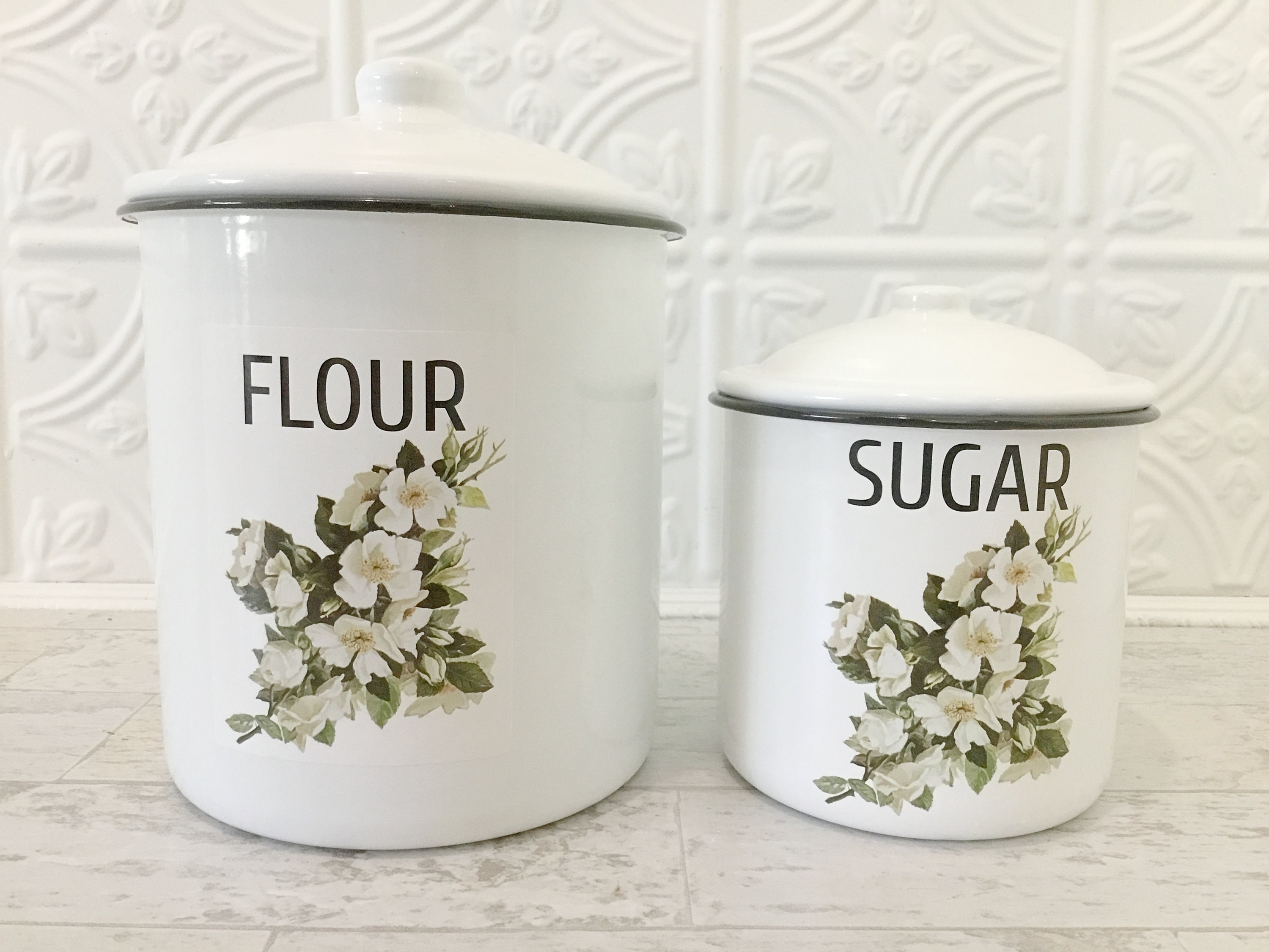 Vintage White Cottage Roses Designer Canister Pantry Removable - Etsy