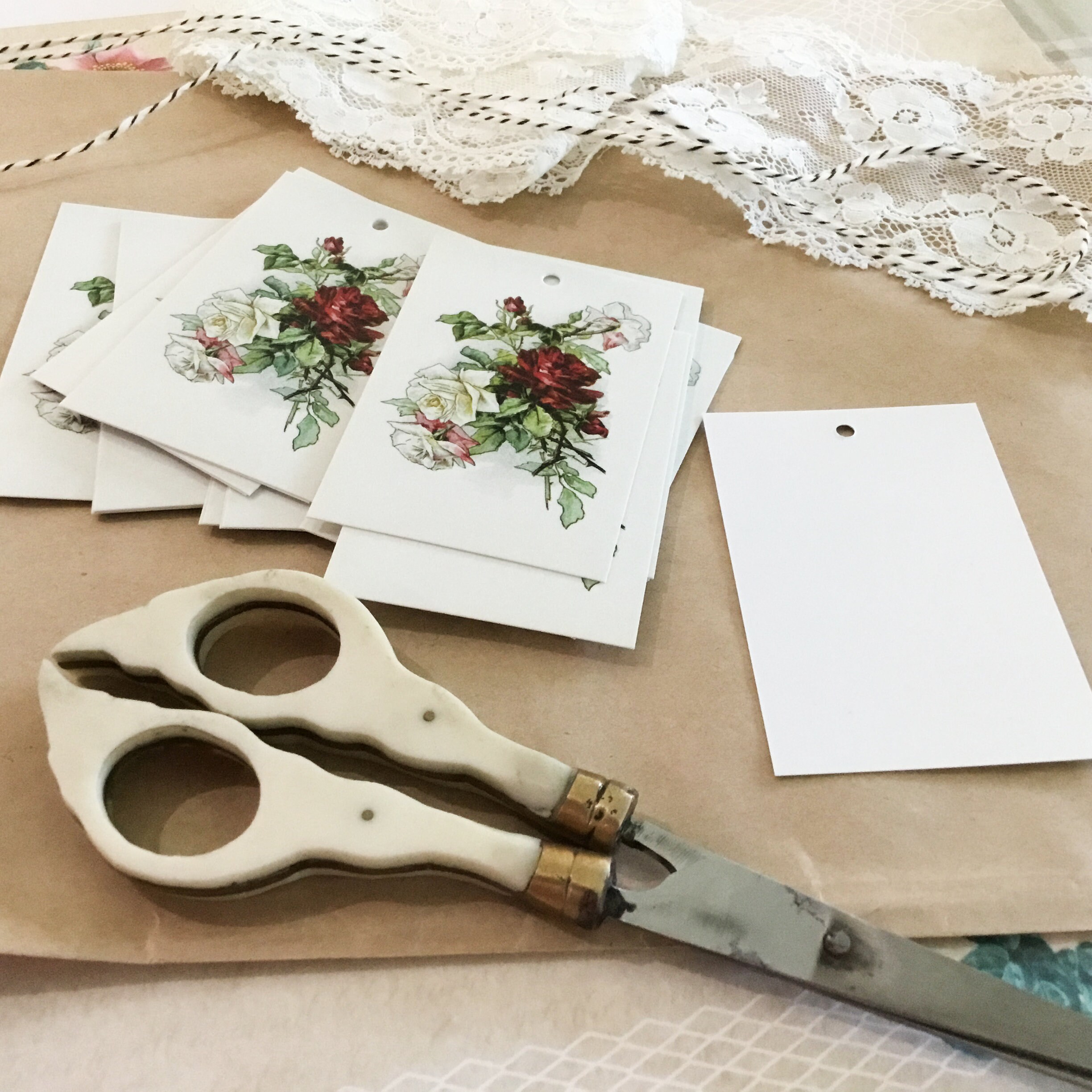 Set/20 Blank 2x3"-inch GIFT TAGS Shabby Chic Vintage Cottagecore French ...