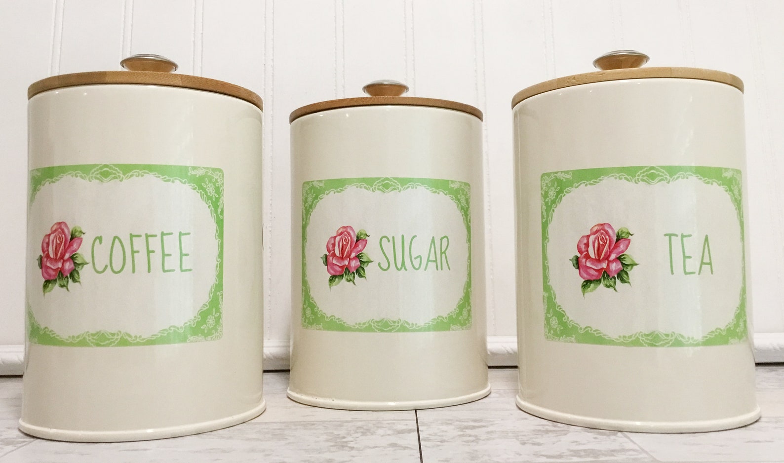 Vintage Cozy Cottage Roses Designer Canister Pantry Removable ...