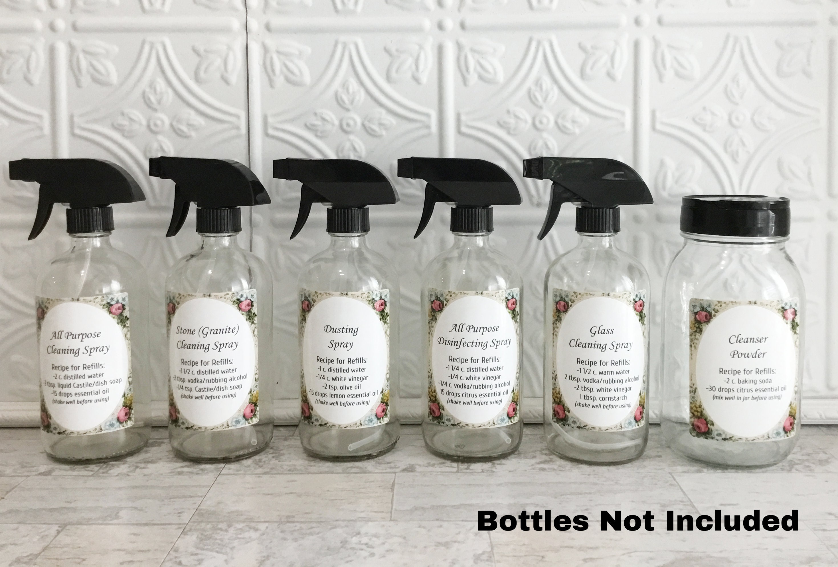 Vintage White Floral Designer Cleaning VINYL STICKER LABELS Set/6 With ...