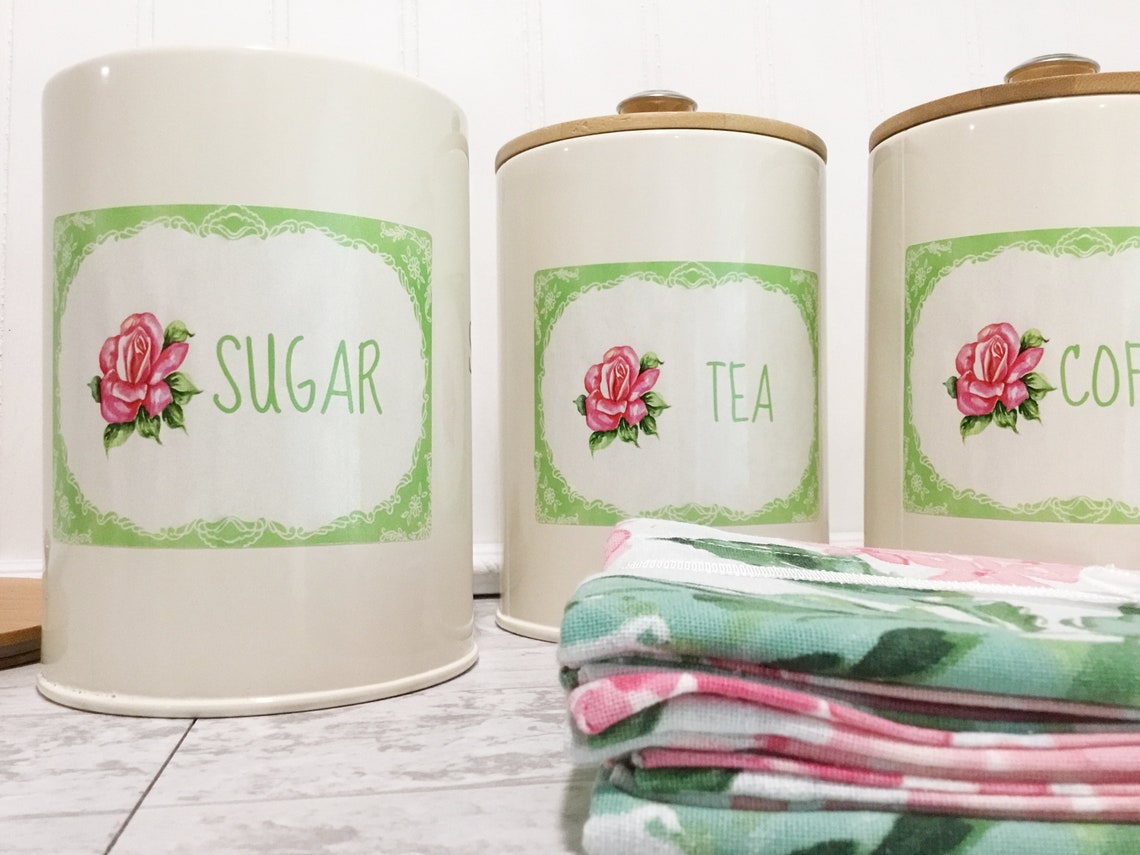 Vintage Cozy Cottage Roses Designer Canister Pantry Removable ...