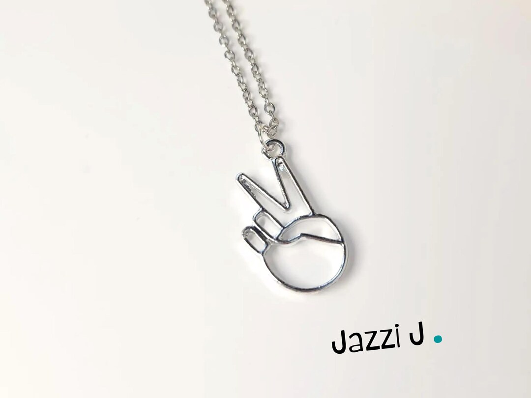 Peace Sign Necklace Silver Hand Symbol Stainless Steel Chain Minimalist ...