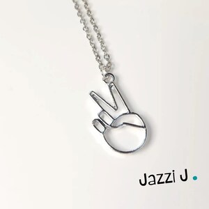 Peace Sign Necklace Silver Hand Symbol Stainless Steel Chain Minimalist ...