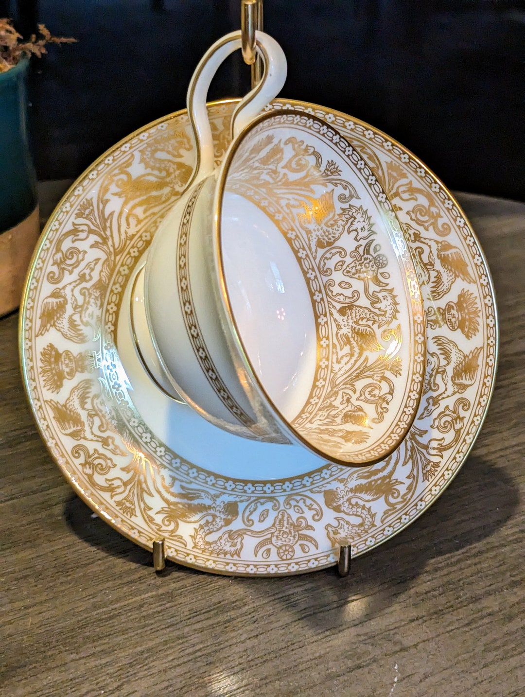 Vintage Wedgewood Bone China Florentine Patter With Gold Dragons Peony ...