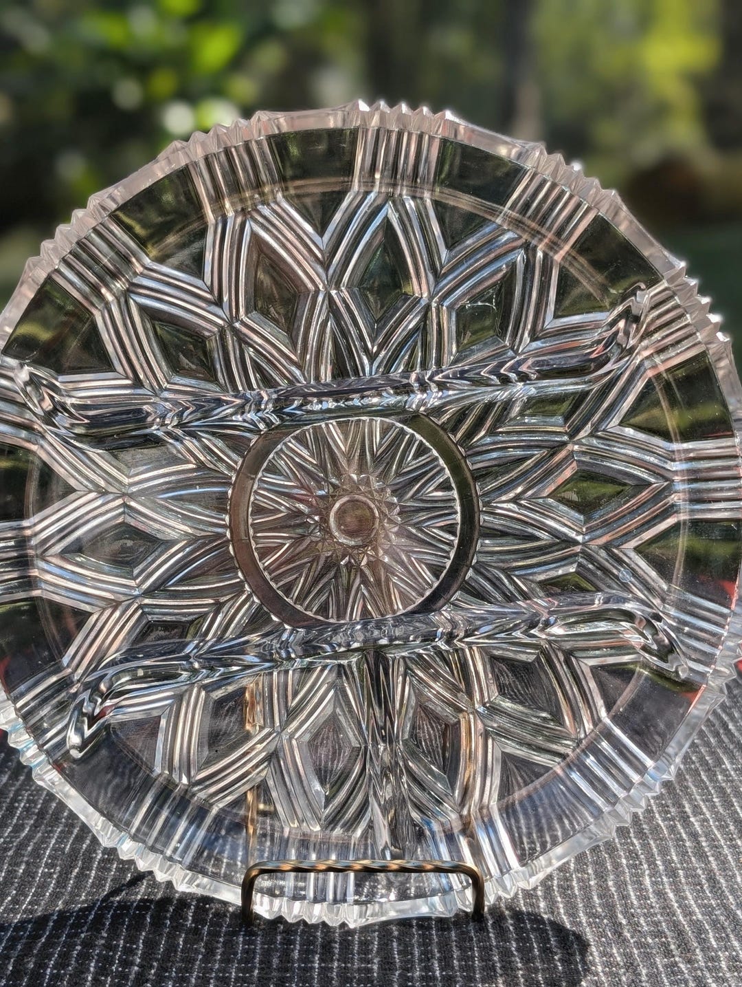 Vintage 1940s Divided Crystal Platter – Elegant Starburst Cut Glass ...