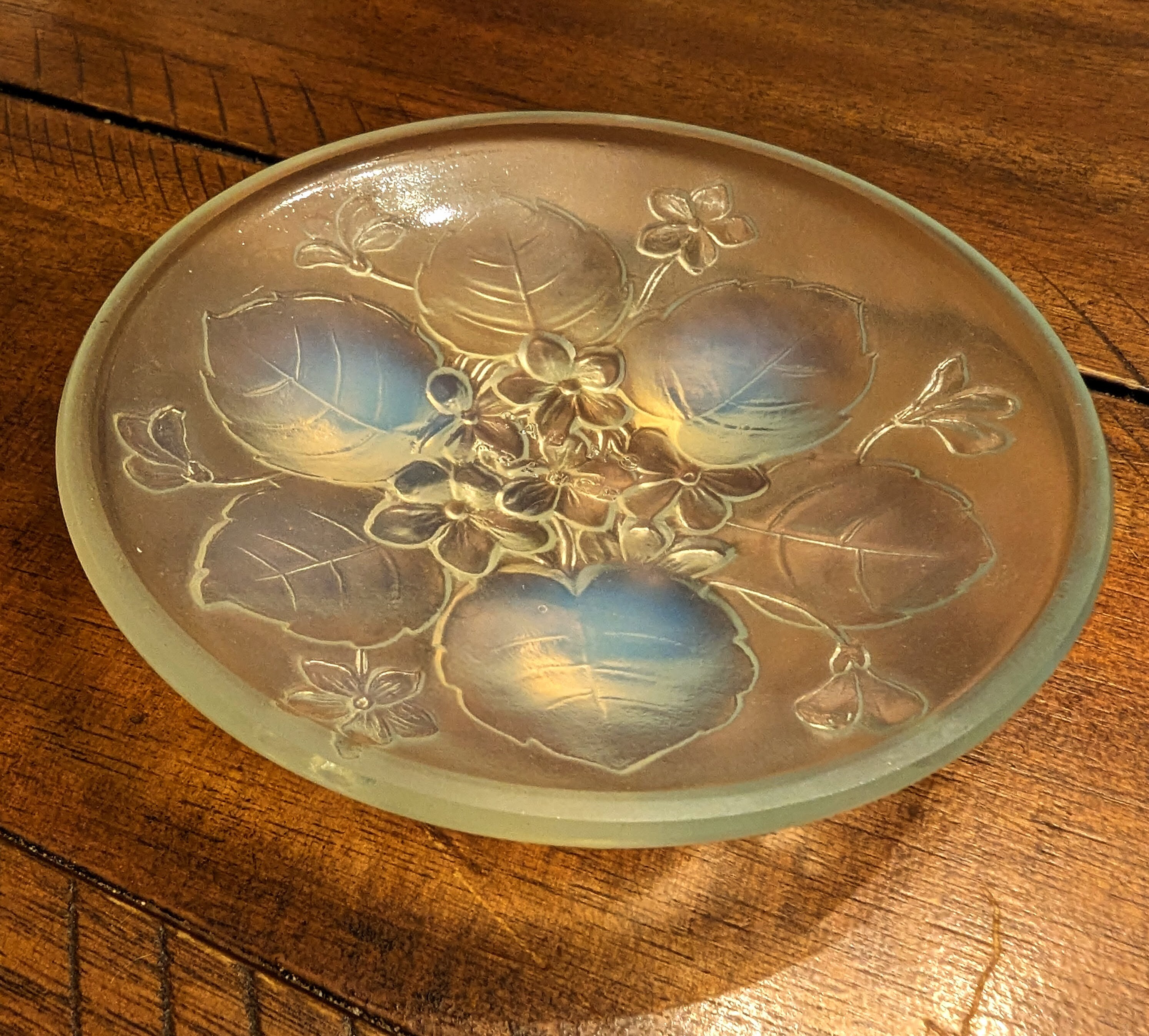Antique Sabino Opalescent Glass Flower & Leaf Shallow Dish – Signed ...