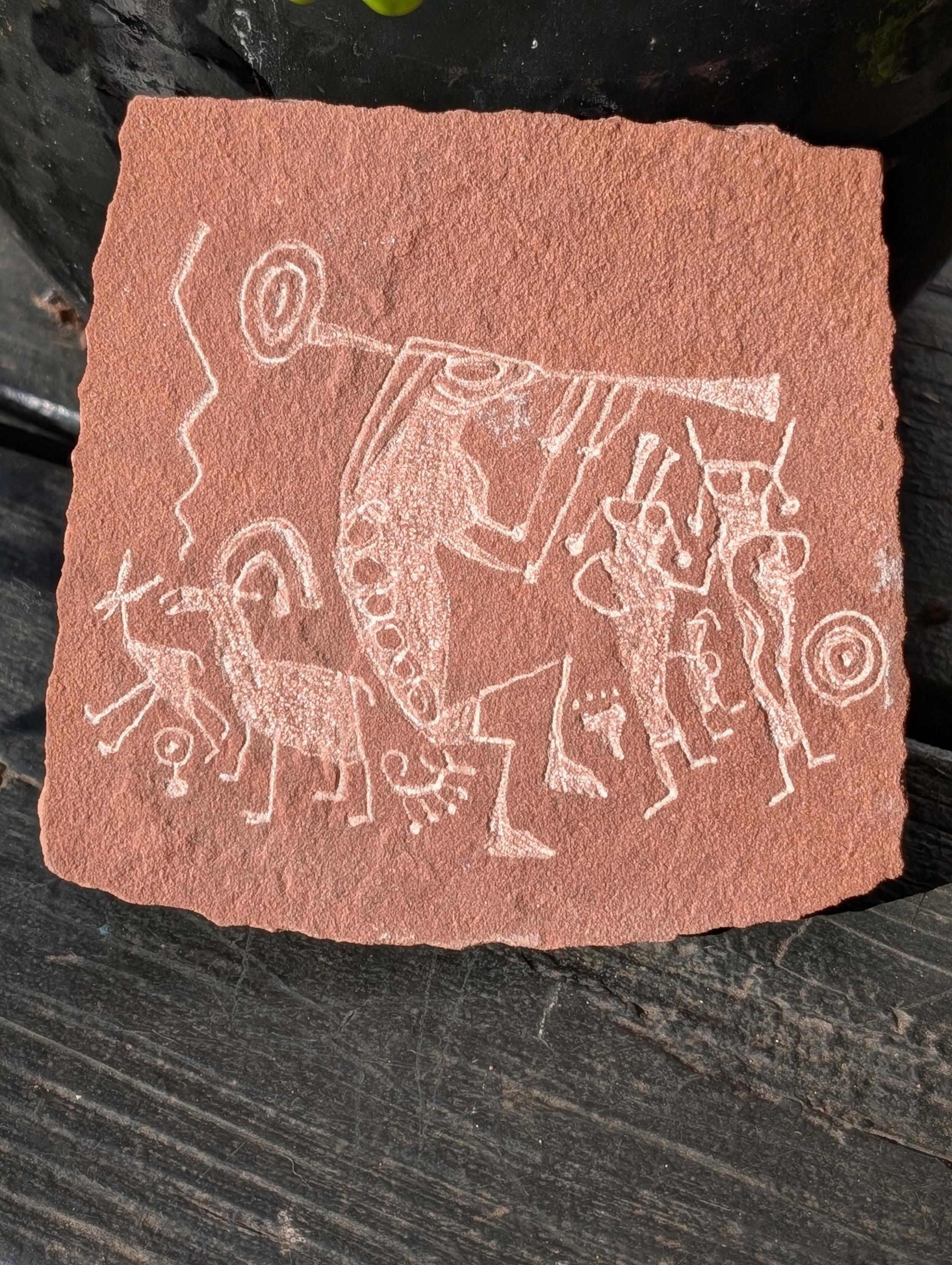 Vintage Native American Sandstone Etching – Signed Hand-carved ...