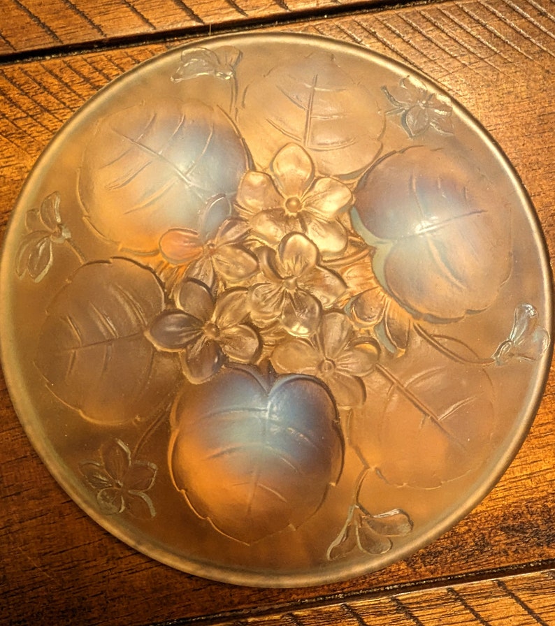 Antique Sabino Opalescent Glass Flower & Leaf Shallow Dish – Signed ...