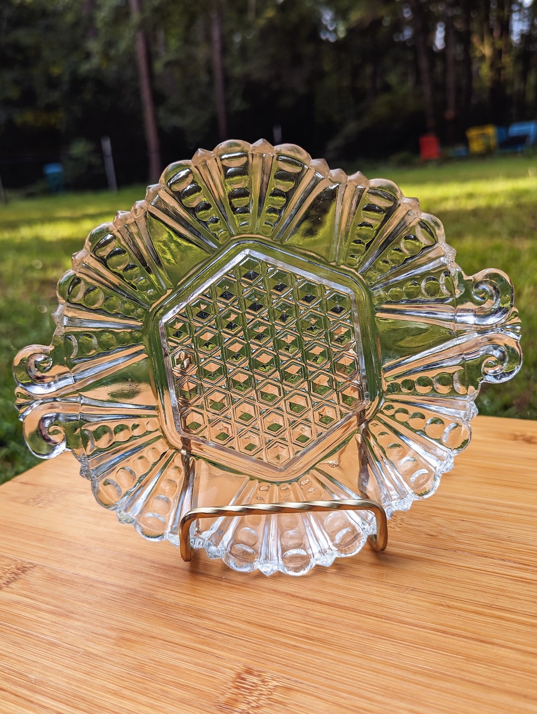 Vintage Pressed Cut Glass Candy Dish – Elegant Crystal Pedestal Bowl ...