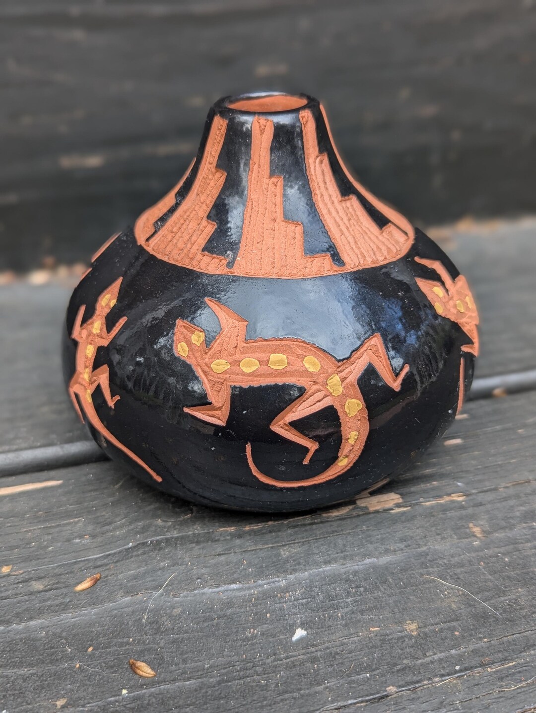 Native American Acoma "sky City" Carved Lizard Gourd Pot - Etsy
