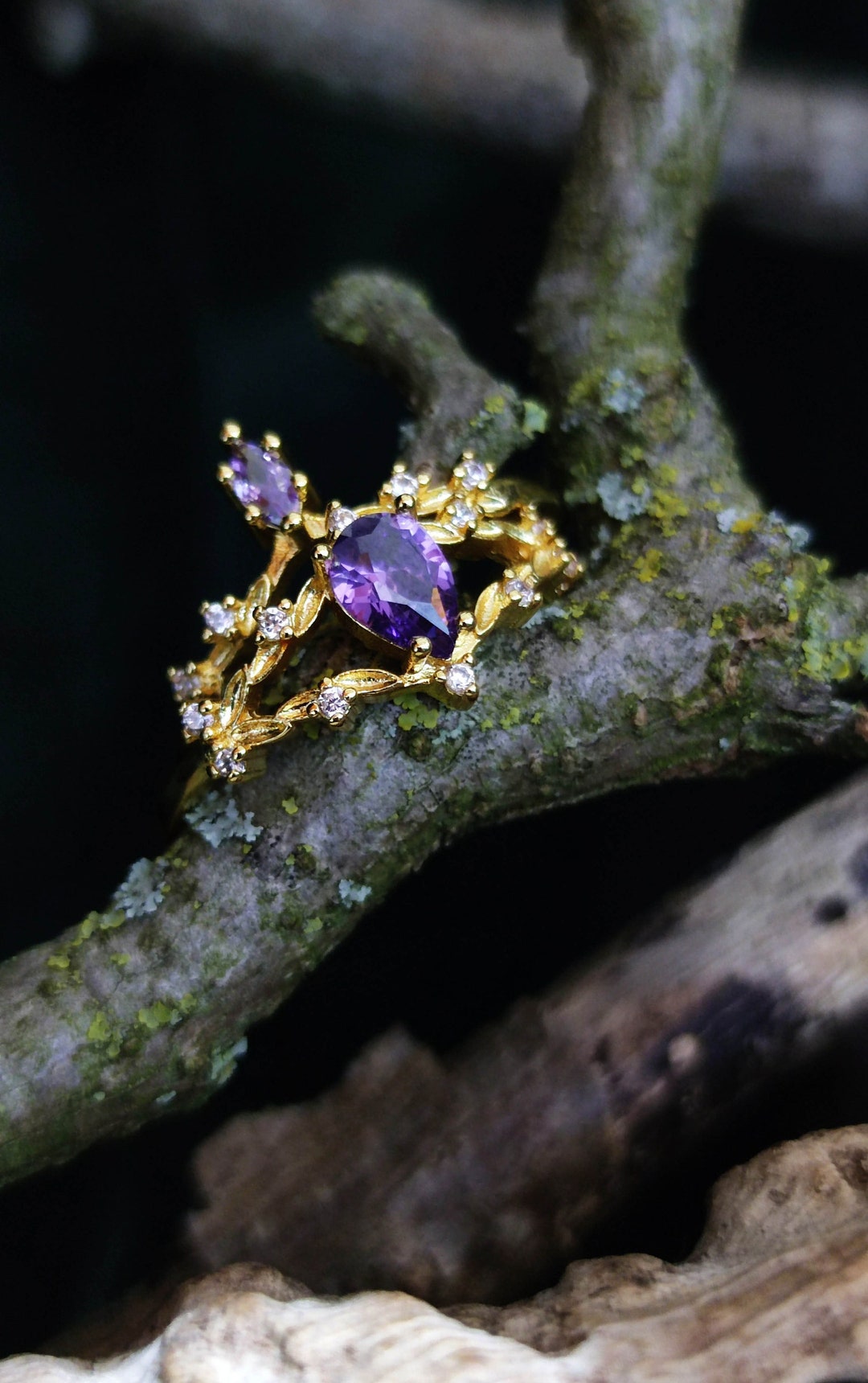 Adjustable Amethyst Princess Royalcore Set of 2 Rings - Etsy