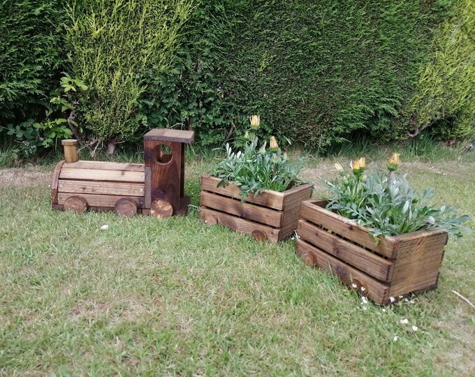 Outdoor Wooden Train Planter With 2 X Carriages, Perfect Gift for ...