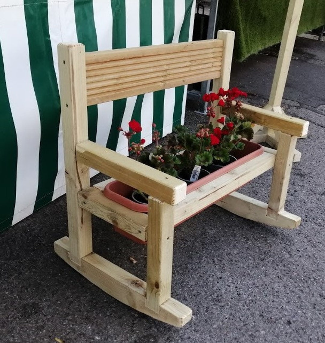 Handmade Wooden Rocking Bench Planter - Etsy