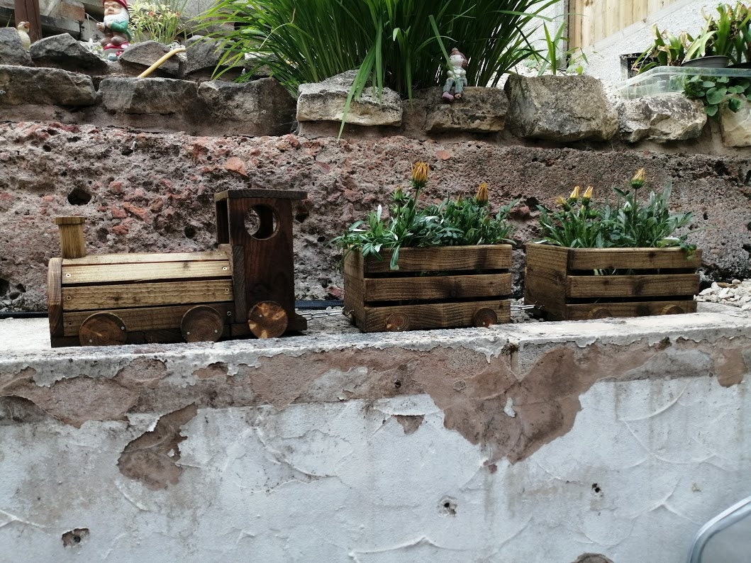 Outdoor Wooden Train Planter With 2 X Carriages Perfect | Etsy