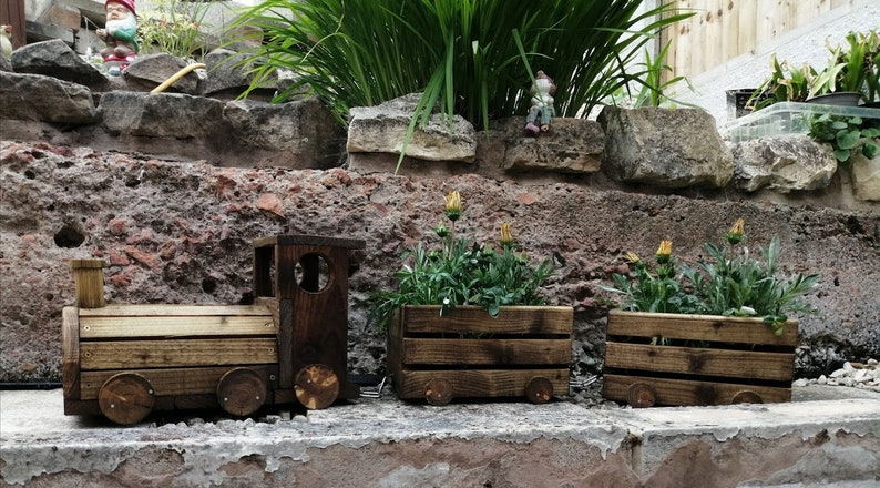 Outdoor Wooden Train Planter With 2 X Carriages Perfect | Etsy