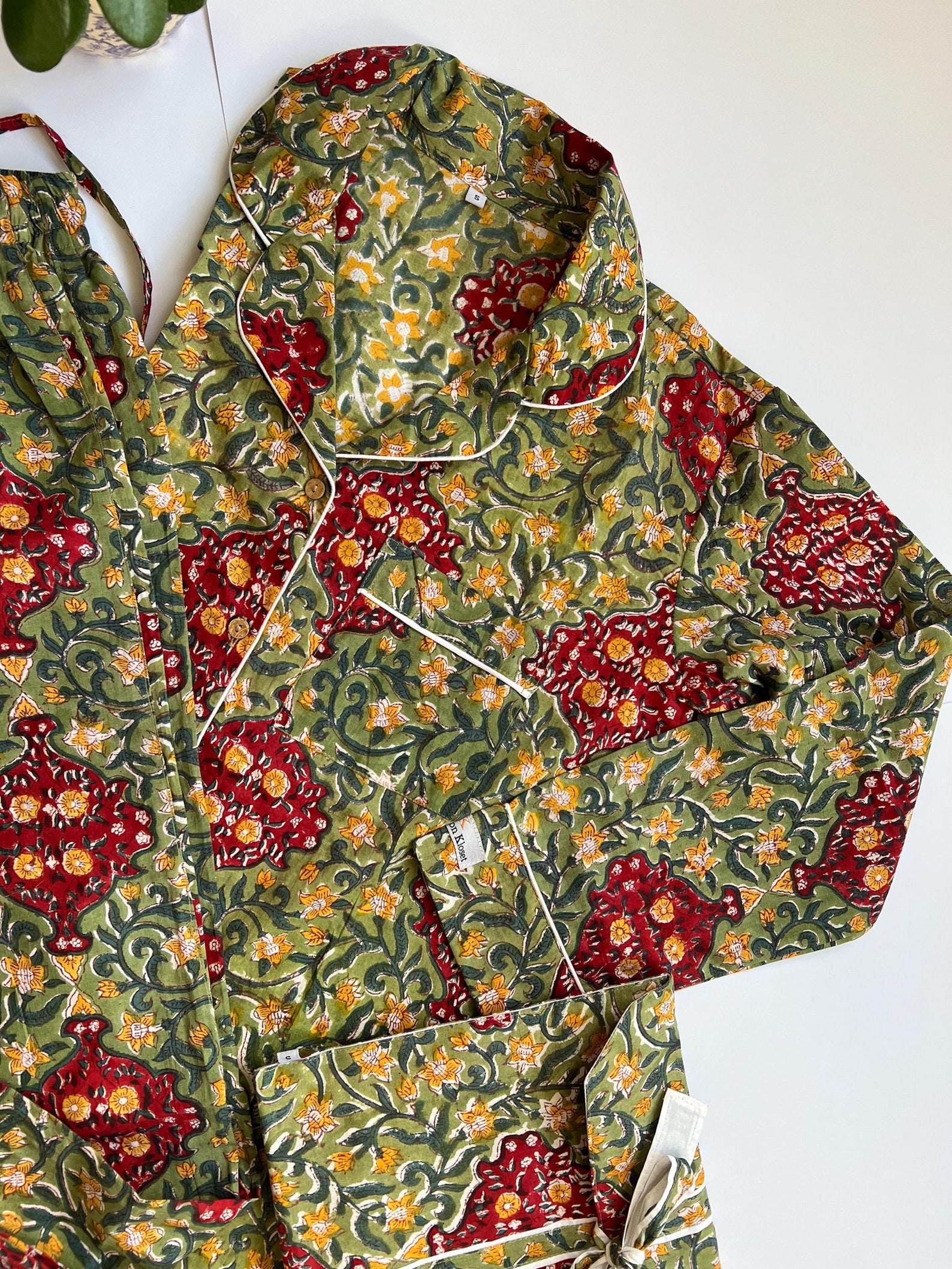 Womens Pure Cotton Block Print Pyjamas, Green Floral Pj's, Indian Print ...