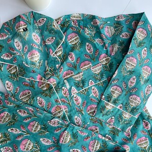Womens Pure Cotton Block Print Pyjamas, Blue Floral Pj's, Indian Print ...