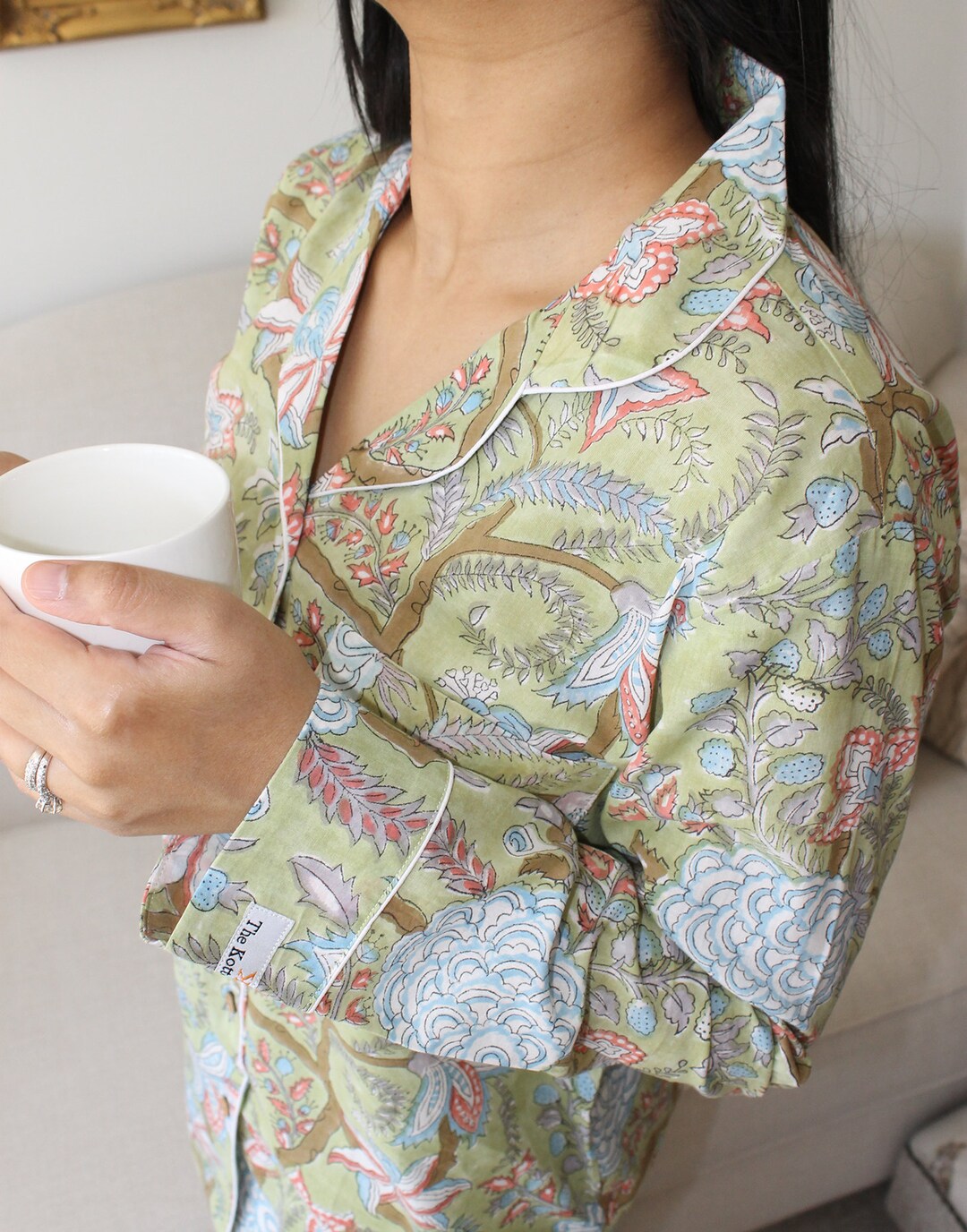 Indian 100% Pure Cotton Pyjamas, Green Floral Womens Cotton Pj's, Soft ...