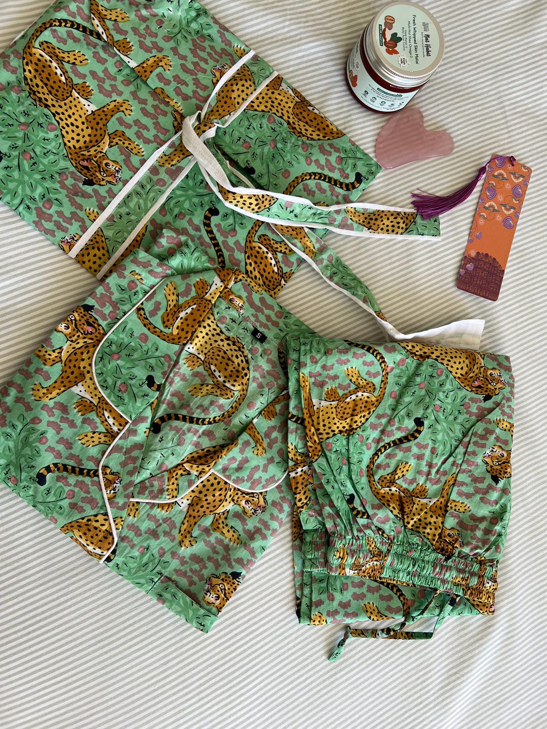 Womens Pure Cotton Animal Pyjamas Green Pyjama's Print Loungewear Set ...